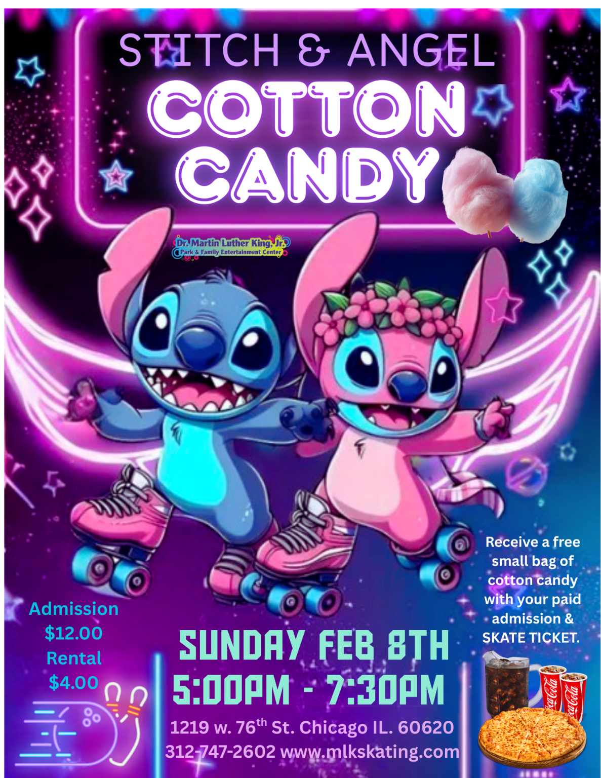 💙💖🍬🛼 STITCH & ANGEL COTTON CANDY SKATE OR BOWL! 🛼🍬💖💙 | MLK Skating