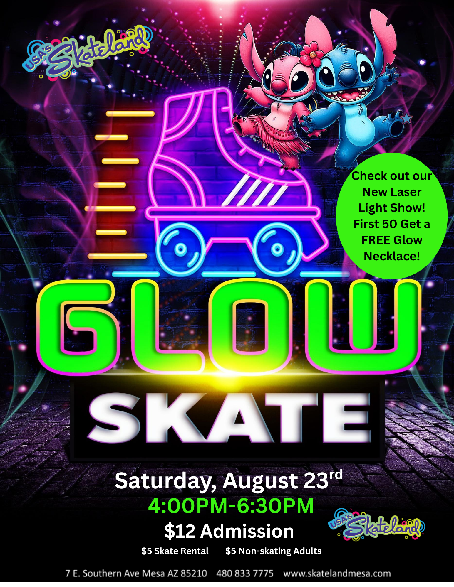 Glow Skate With Angel & Stitch | Skateland Mesa