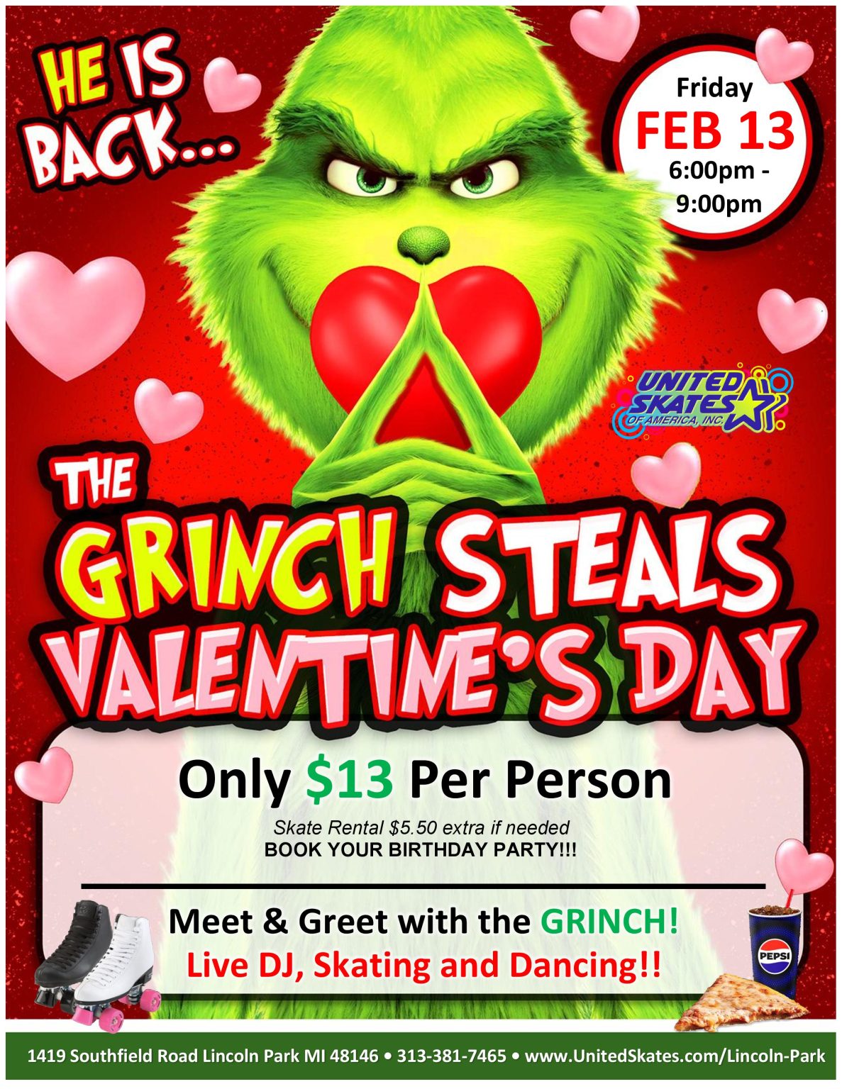 Grinch Steals Valentines Day | United Skates of America