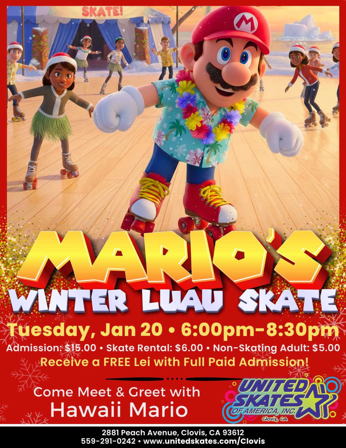 Mario’s Winter Luau Skate | United Skates of America